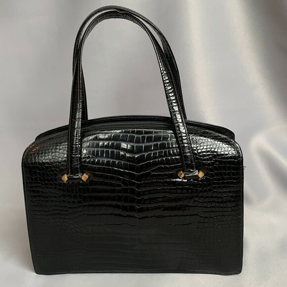 Vintage | Bags | Vintage Top Handle Handbag In Black Embossed Leather ...